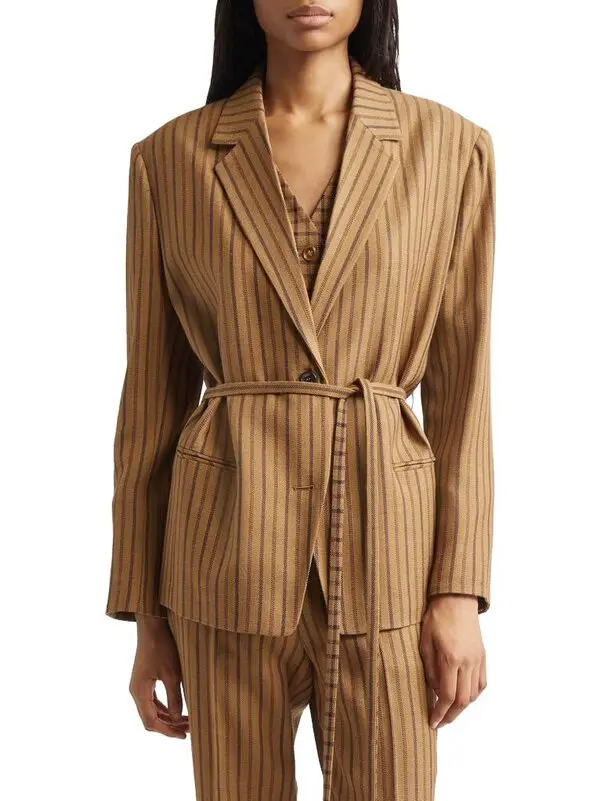 EENK Layered Belted Jacket - Beige Virgin Wool Blend