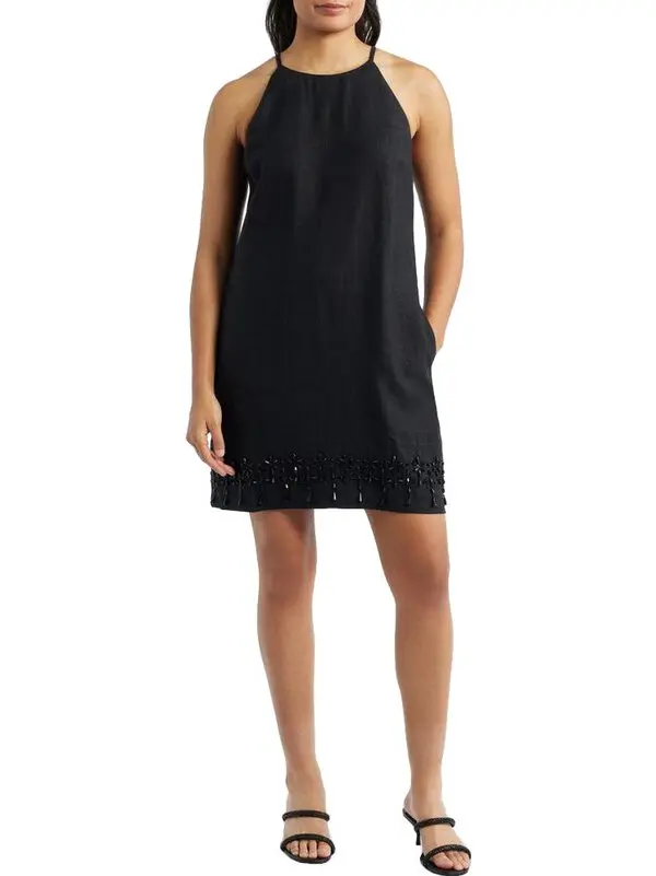 Tommy Bahama Two Palms Beaded Linen Sleeveless Dress - Black