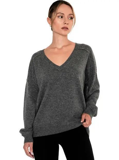 REBODY Nora V-neck Cashmere Sweater - Charcoal