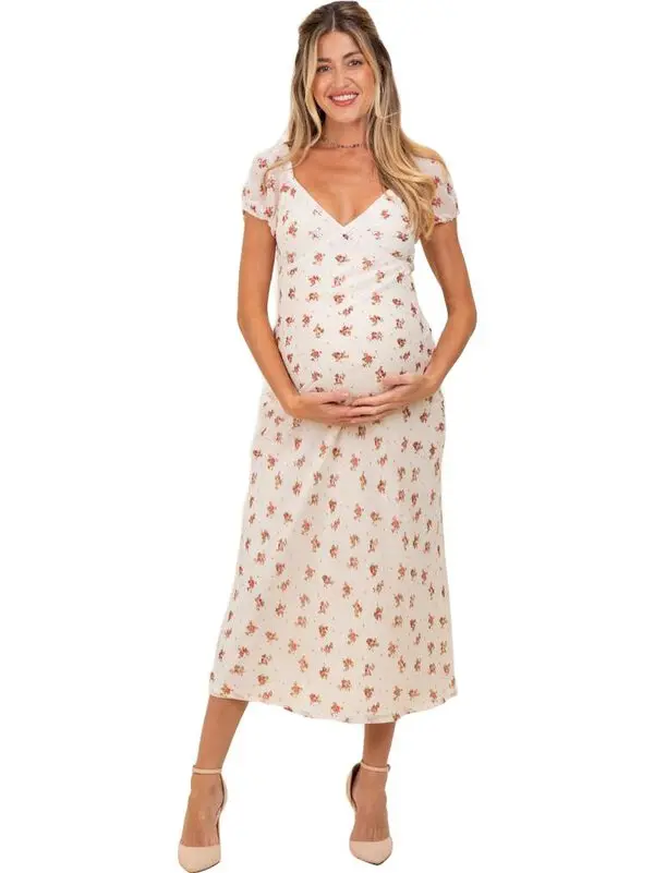 PINKBLUSH Floral Chiffon Maternity Maxi Dress - Cream