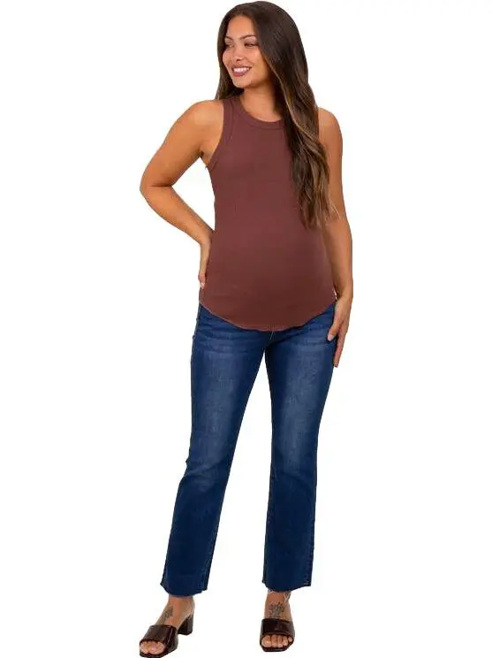 PINKBLUSH Cut Hem Kick Flare Maternity Jeans - Navy Blue