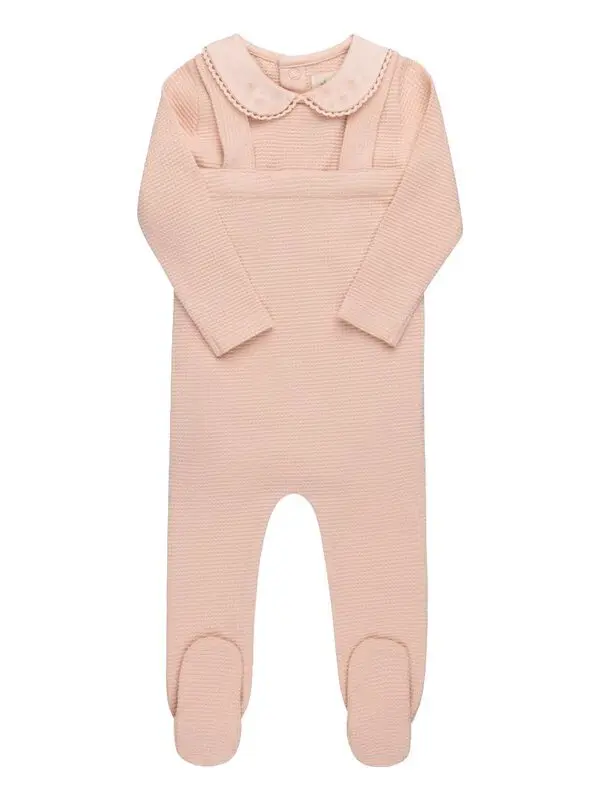 ELY'S & CO. Embroidered Collar Bodysuit And Overalls Set - Pink