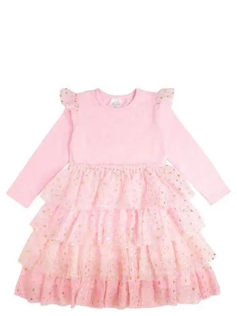 SWEET WINK Tiered Long Sleeve Tutu Dress - Ballet Pink