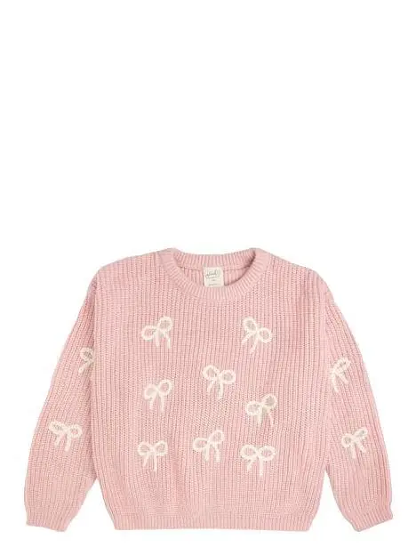 SWEET WINK All Over Bows Knit Sweater - Blush Pink