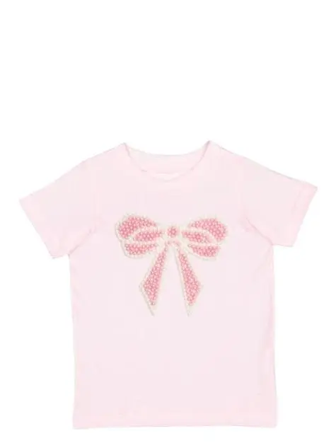 SWEET WINK Pearl Bow Patch Short Sleeve T-shirt - Ballet Pink