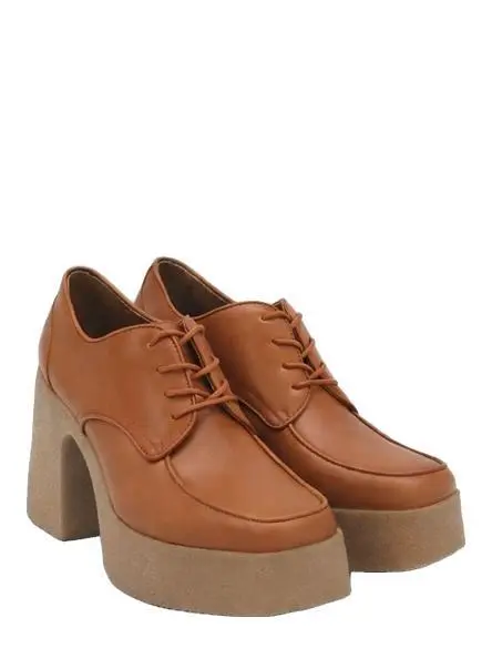 STIVALI NEW YORK Milan Platform Lace-up Shoes - Cognac