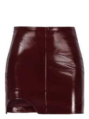 SAEMDI Mini Faux Patent Leather Skirt - Maroon