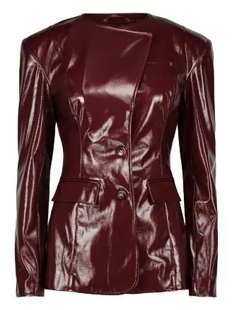 SAEMDI Sculptural Faux Leather Suit Jacket - Burgundy