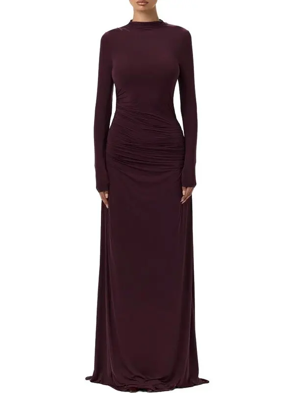 Naked Wardrobe Funnel Neck Long Sleeve Dress - Dark Plum
