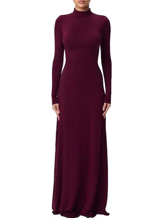 Naked Wardrobe Funnel Neck Long Sleeve Dress - Dark Plum