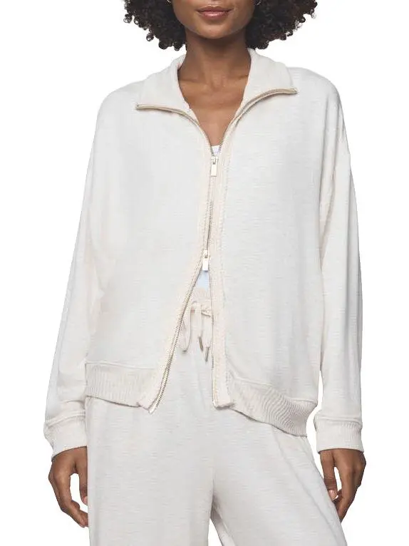 Splendid Zip-up Sweatshirt With Trim Detail - Pale Oak White Heather