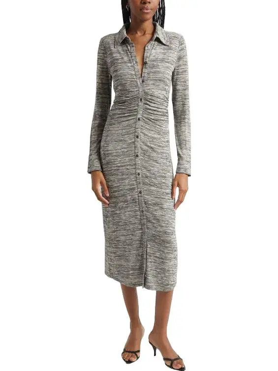 Ramy Brook Metallic Long-sleeve Knit Midi Dress - Black/white Space Dye