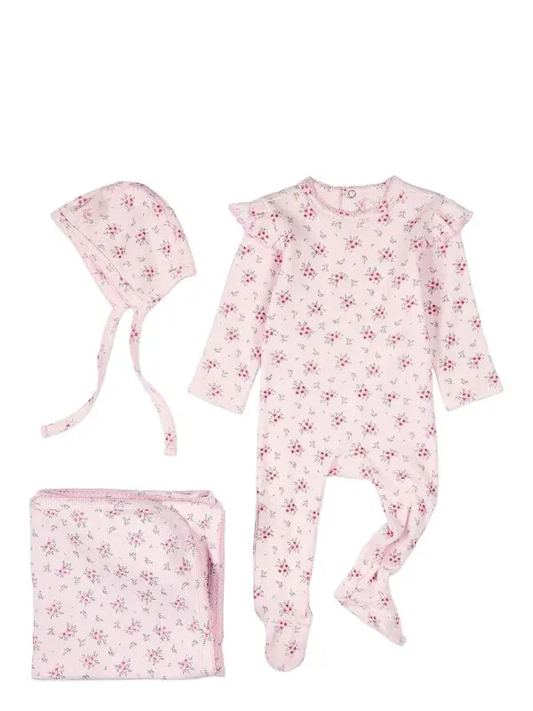 MINIMOI 3-piece Mini-ribbed Cotton-rich Footie Set - Pink