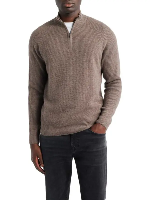 Rails Stark Merino Wool Quarter Zip Sweater - Brown Melange