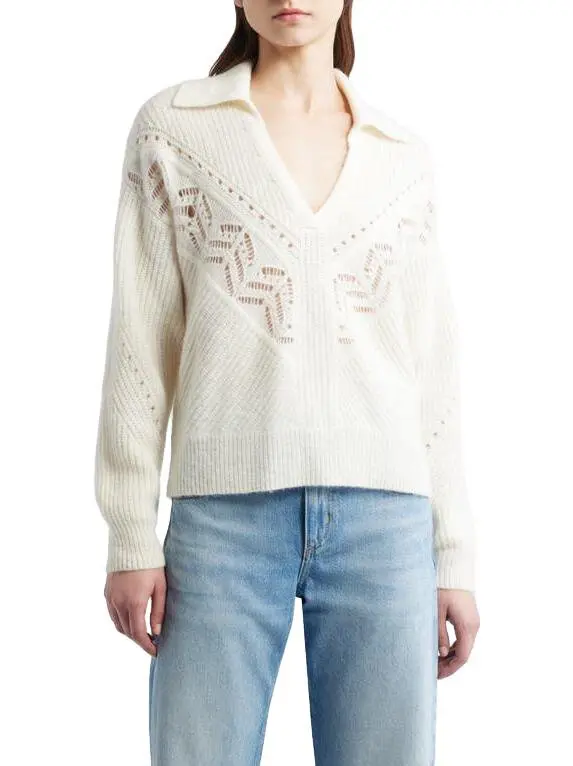 Hugo Boss Fortelli Pointelle Collar Sweater - Open White