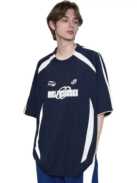 AELFRIC EDEN Contrast Stripe Soccer Jersey - Navy Blue