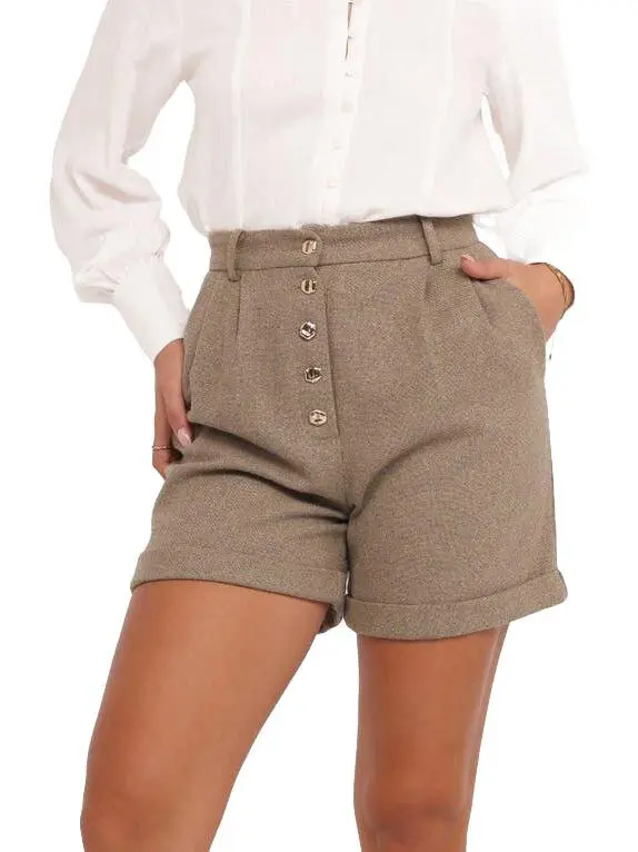 PETAL & PUP Tailored High-waist Shorts - Taupe