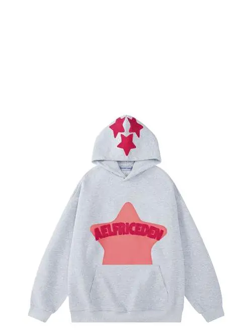 AELFRIC EDEN Vintage Star Embroidered Hoodie - Light Grey