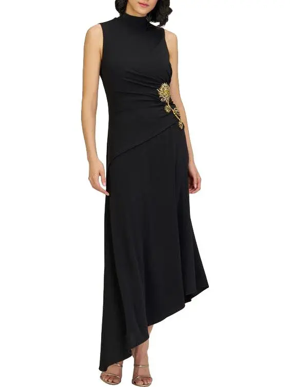 Js Collections Beaded Floral Detail Asymmetric Hem Gown - Black
