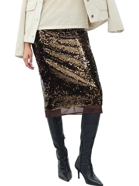 Rag & Bone Lucy Sequin Pencil Skirt - Coffee