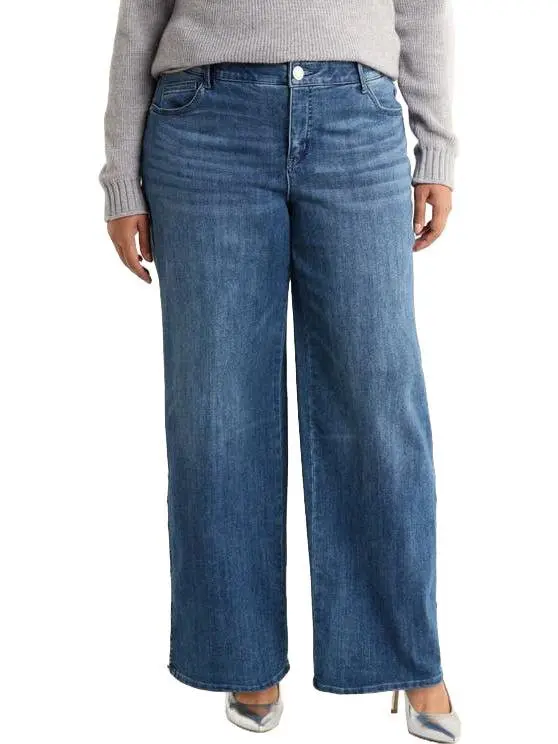 Wit & Wisdom High Waist Wide Leg Jeans With Pearl Detail - Blue