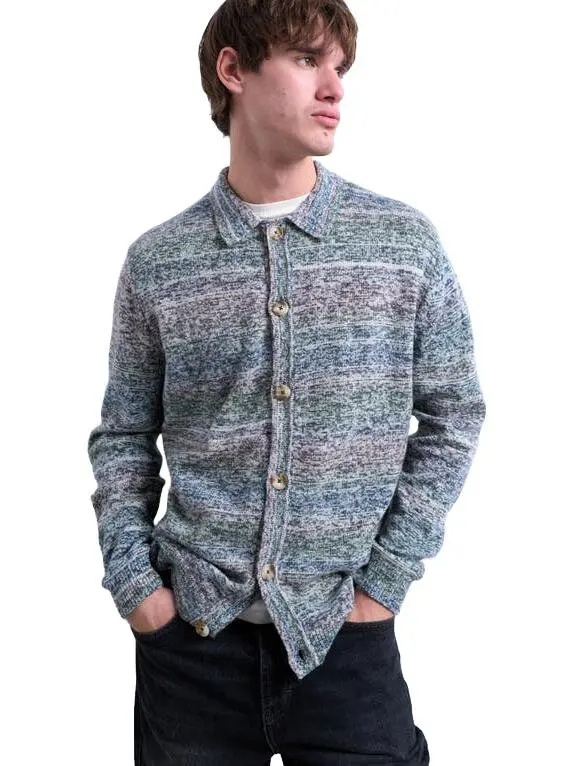 Topman Space Dye Polo Cardigan - Green Multi