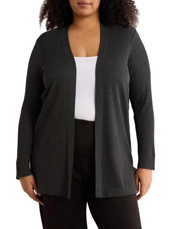 Jones New York Sutton Open Front Rib Cardigan - Dark Heather Grey