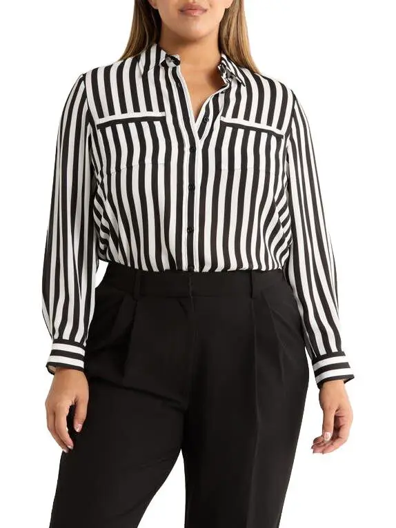 KASPER Striped Button-up Shirt - Black/vanilla Ice