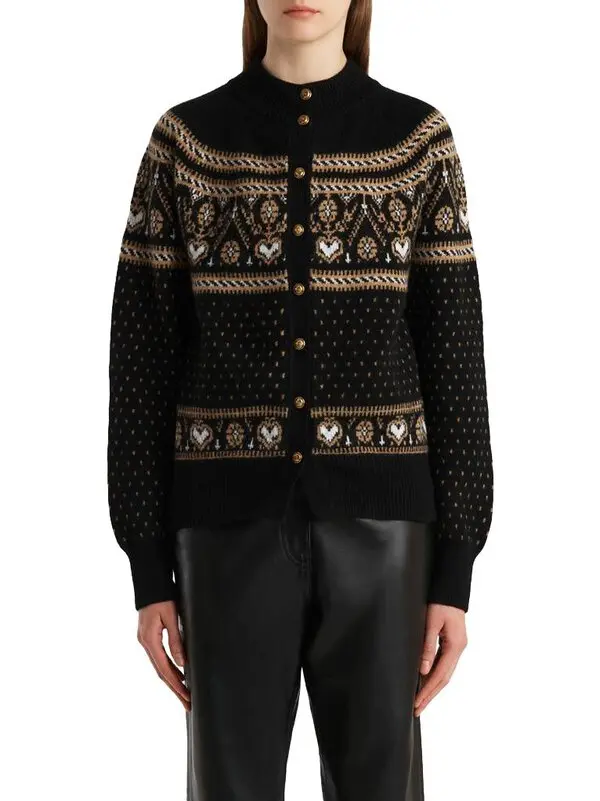Khaite Marc Fair Isle Cashmere Cardigan - Black/camel Multi