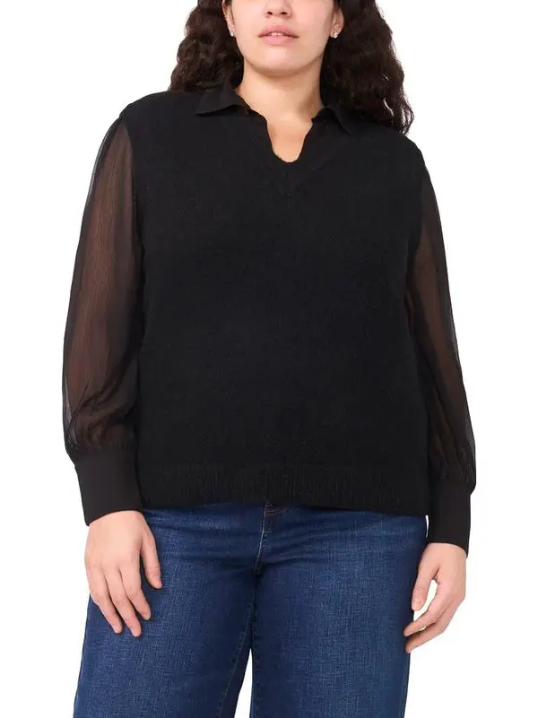 Halogen Mixed Media Long Sleeve Sweater - Rich Black