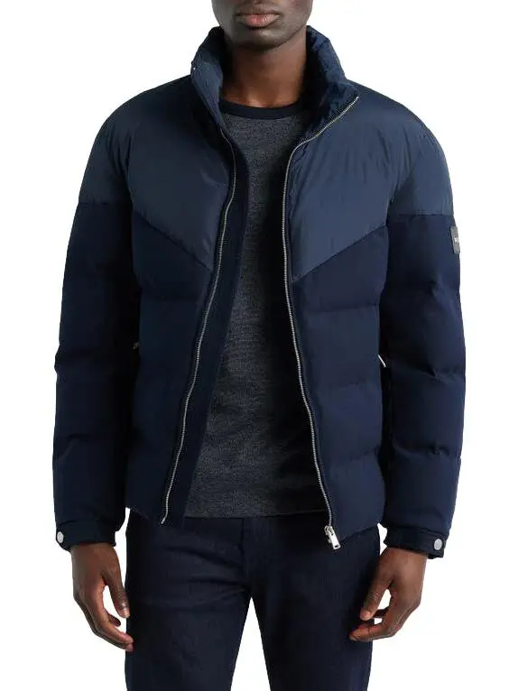 Hugo Boss Mixed Media Puffer Jacket - Dark Blue