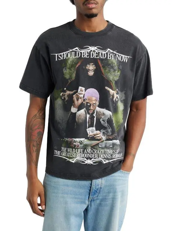 ID SUPPLY CO Dennis Rodman Autobiography Graphic T-shirt - Washed Black