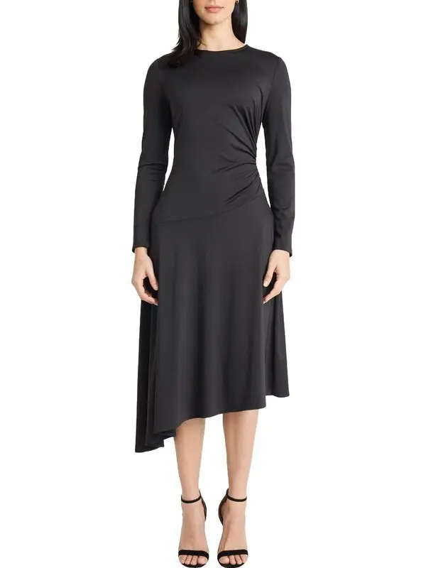Maggy London Long Sleeve Asymmetric Hem Midi Dress - Black