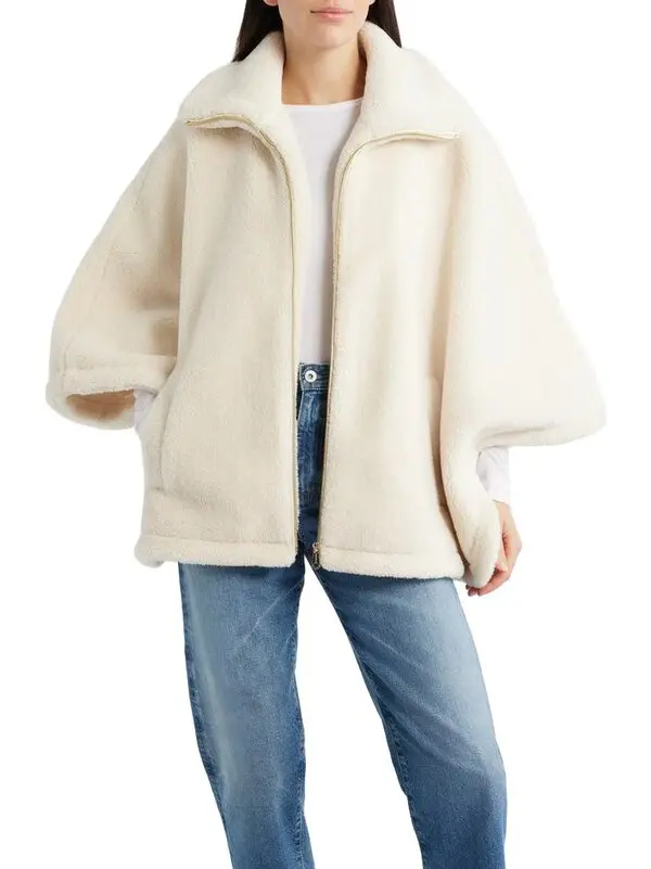 Bernardo Calder Faux Fur Poncho Jacket - Cream