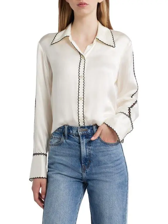 Rails Aloise Embroidered Trim Silk Shirt - Ivory
