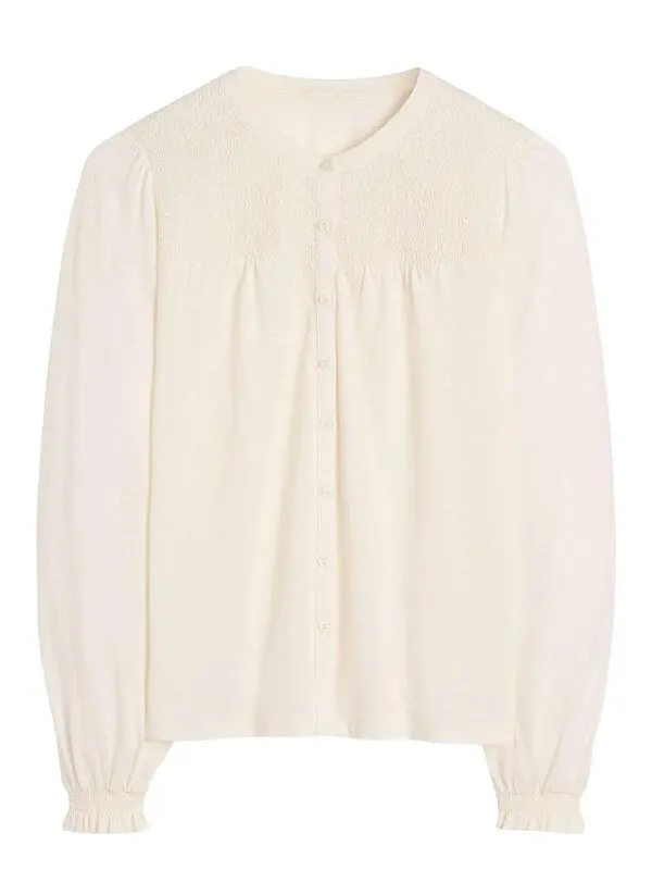 Boden Elsa Shirred Yoke Jersey Shirt - Ivory