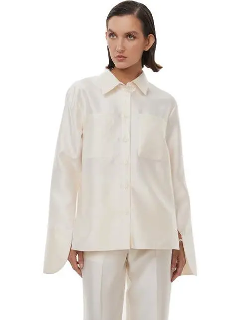 ALAS Silk-wool Blend Fitted Shirt - Cream White
