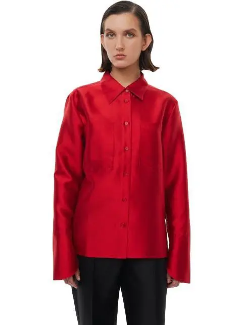 ALAS Silk-wool Blend Fitted Shirt - Peonie Red