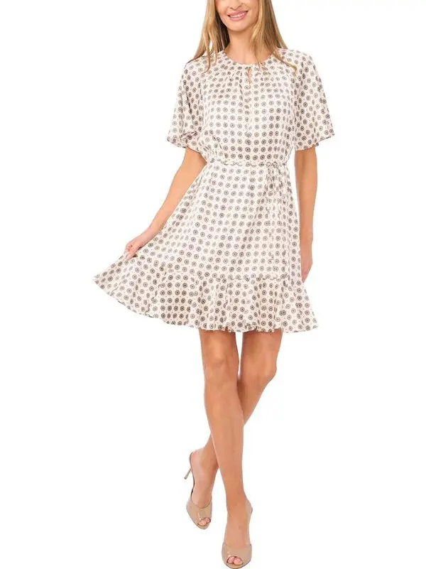 CECE DUPRAZ Medallion Print Short Sleeve Dress - New Ivory