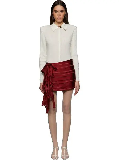 ET OCHS Burnout Satin Chiffon Mini Skirt - Lipstick Red