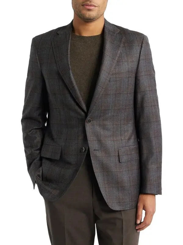 HERITAGE GOLD Milano Regular Fit Shadow Plaid Super 130s Wool Sport Coat - Grey