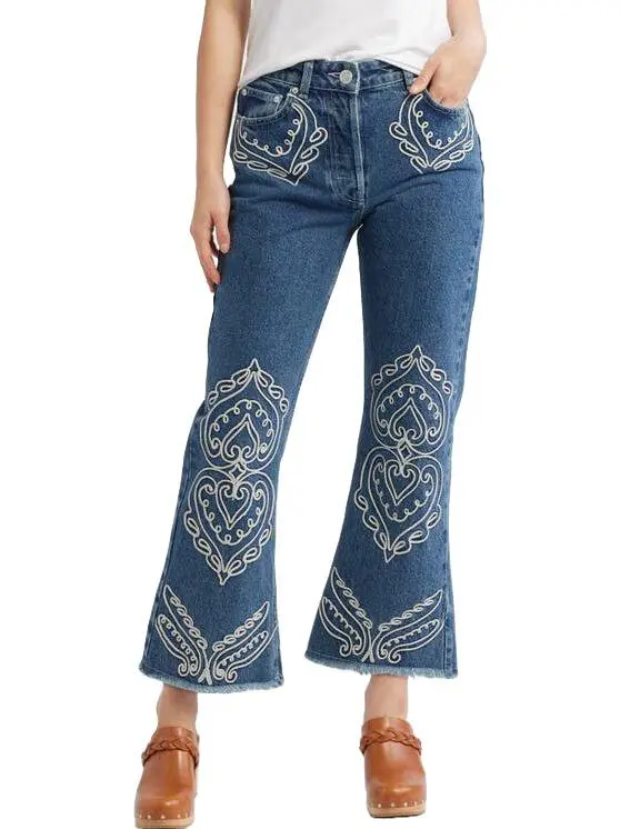 Farm Rio Cornely Embroidered Crop Jeans - Denim