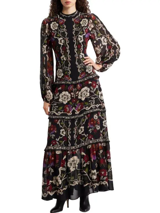 Farm Rio Floral Print Maxi Dress - Black