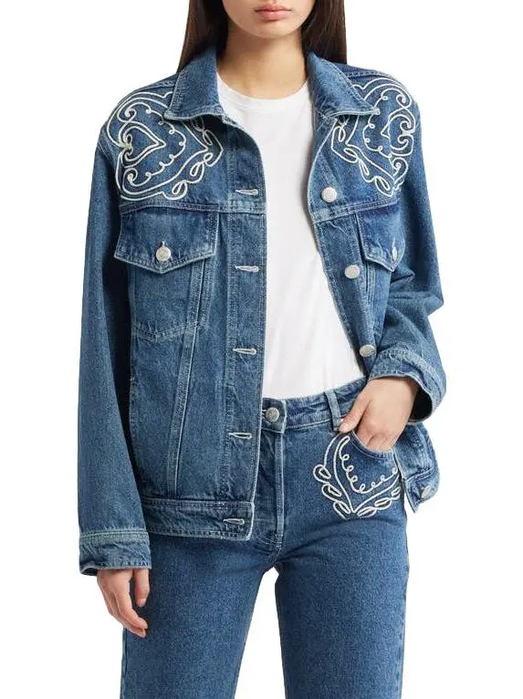 Farm Rio Cornely Embroidered Jacket - Denim