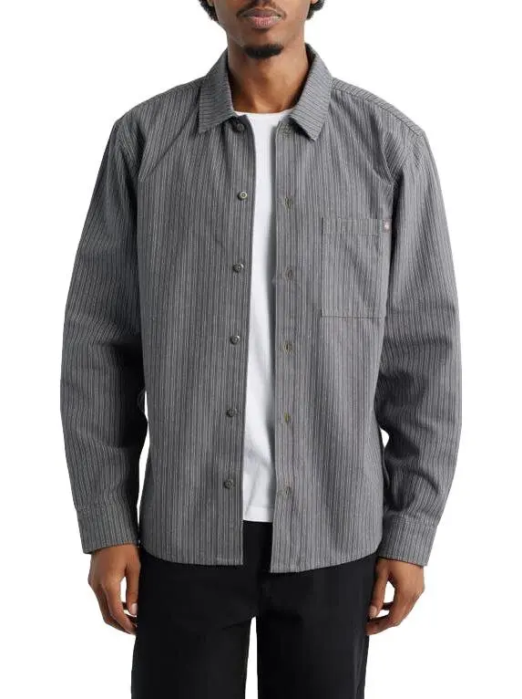 Dickies Lima Loose Fit Pinstripe Cotton Twill Button-up Shirt - Charcoal