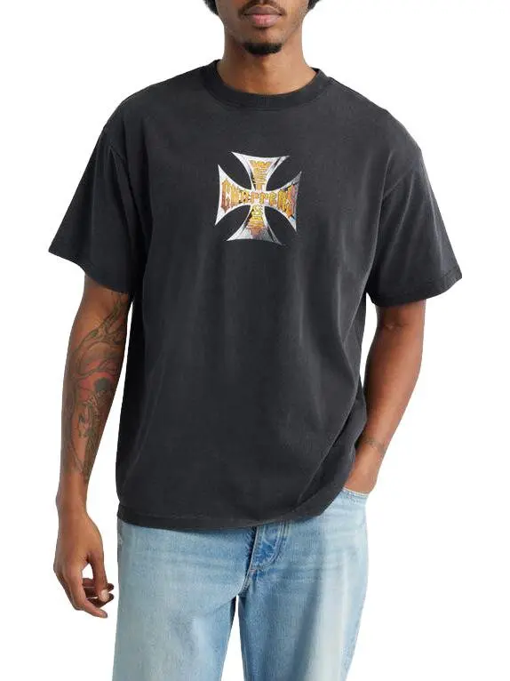 ID SUPPLY CO West Coast Choppers Fire & Steel Cotton Graphic T-shirt - Washed Black