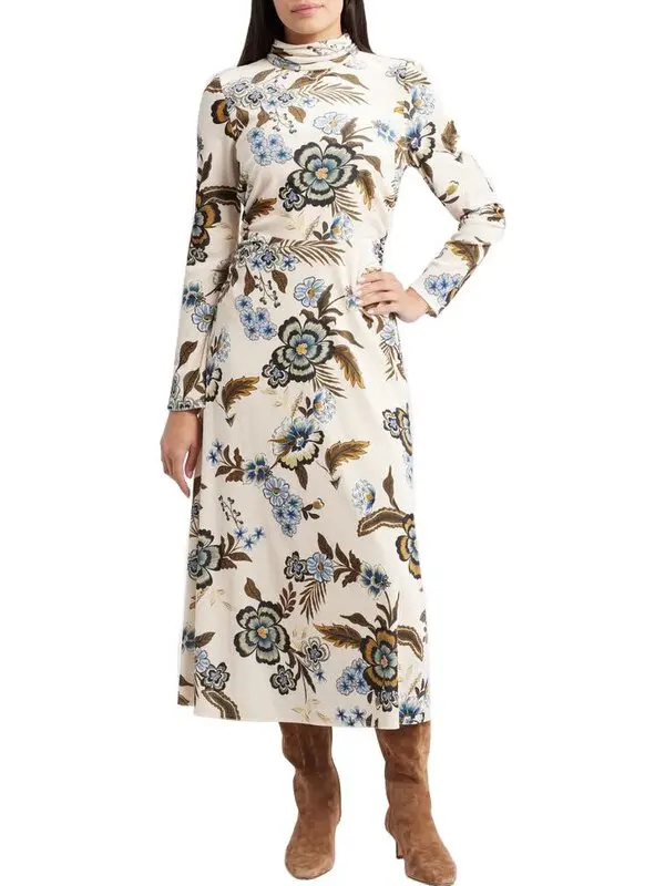 Julia Jordan Floral Long Sleeve Velvet Dress - Ivory Multi