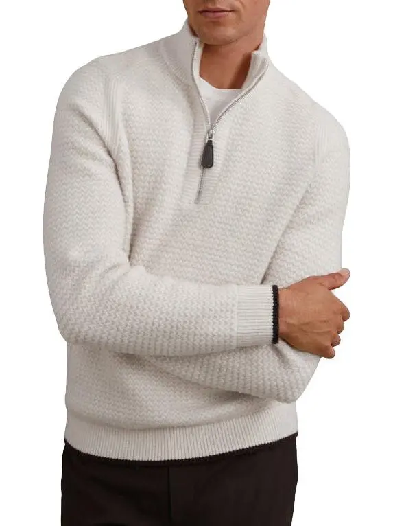 REISS Stockdale Chevron Quarter-zip Sweater - Winter White