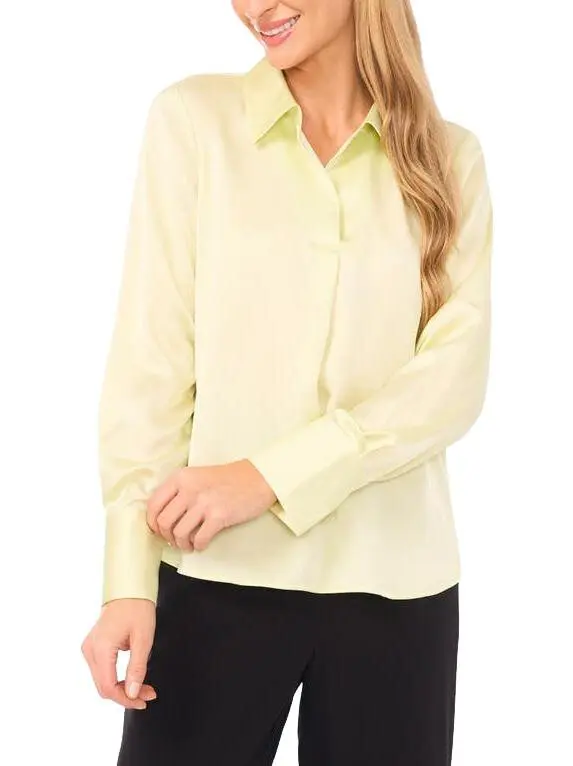 Halogen Collared Charmeuse Popover Top - White Jade