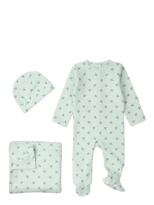 MINIMOI 3-piece Aviation Print Cotton Footie Set - Mint
